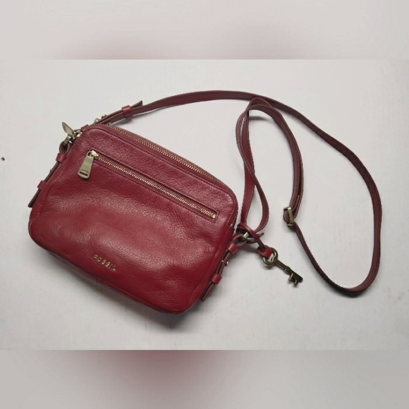 Fossil | Bags | Red Leather Fossil Crossbody Bag | Poshmark
